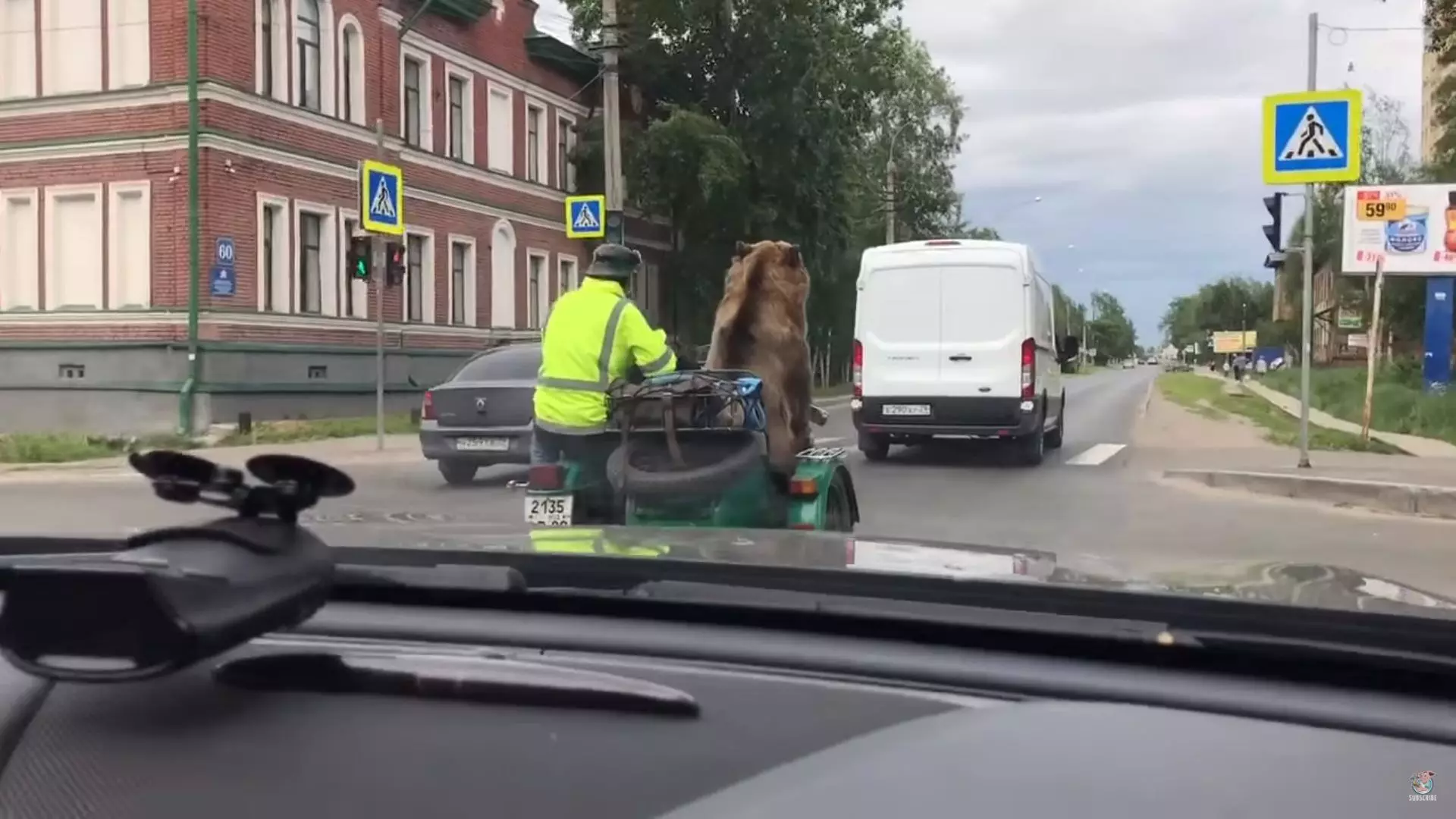 Hier ist ein Bär, der in einem Motorrad-Beiwagen auf einer öffentlichen Straße fährt 42712_3